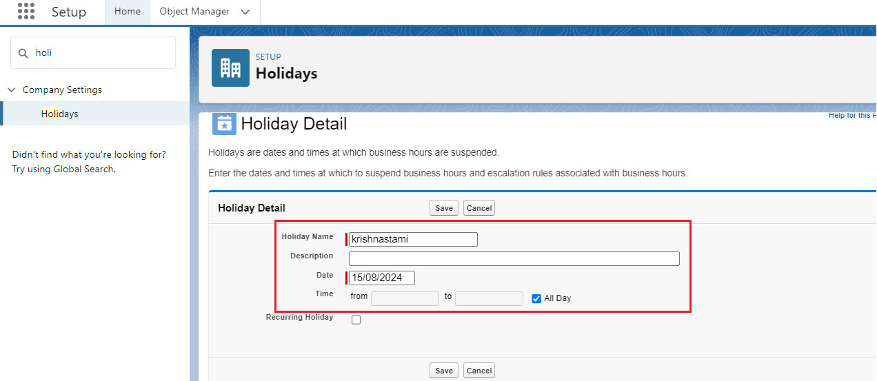 How to Setup Holidays in Salesforce - ForceLearn