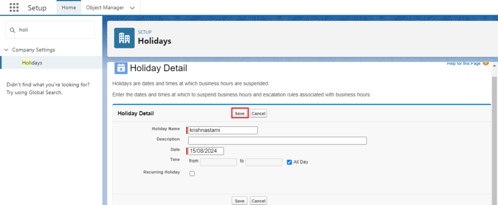How to Setup Holidays in Salesforce - ForceLearn